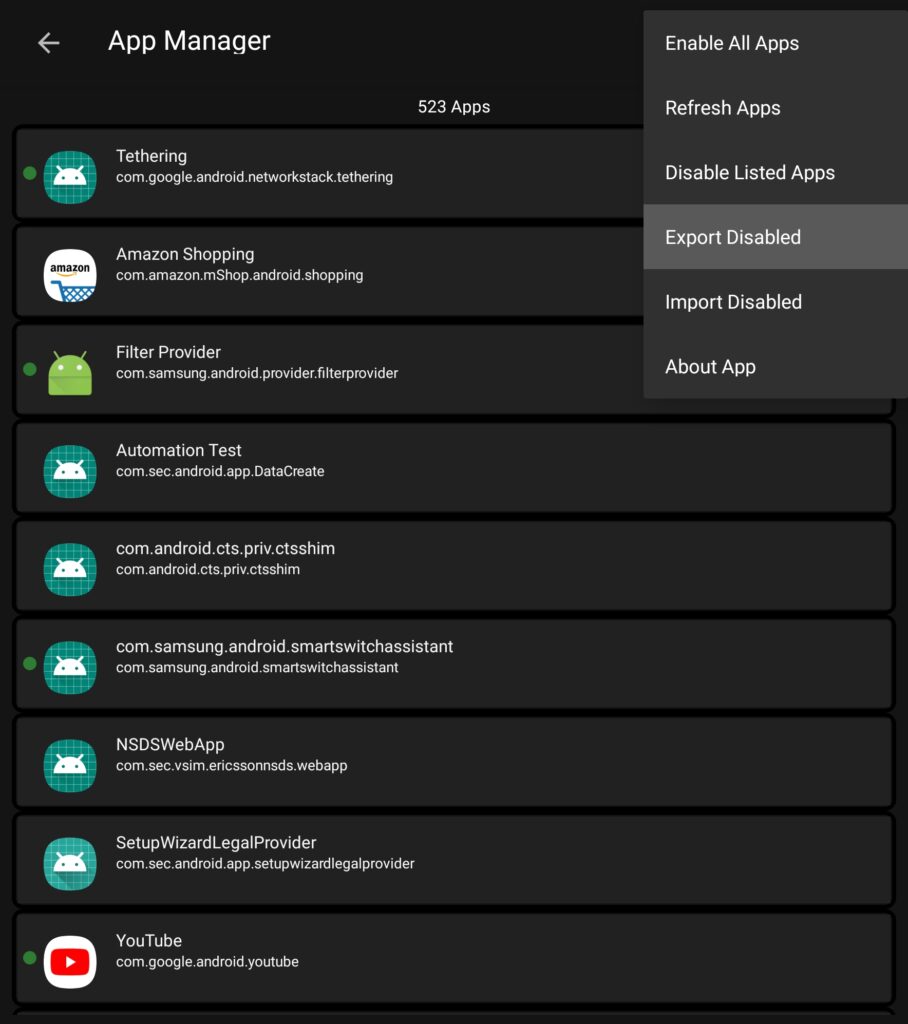 Application Manager - Disable Packages
